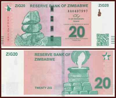 5 x 20 Zimbabwe Gold Currency ZiG20 NEW 2024 Issue UNC ZWG w QR Code ...
