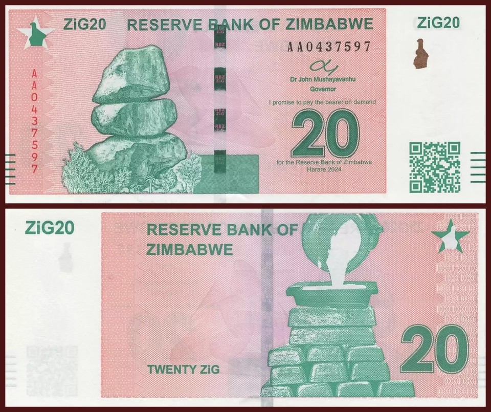 10 X Authentic Zimbabwe 20 ZiG Gold Dollars, Currency Paper Money, UNC ...