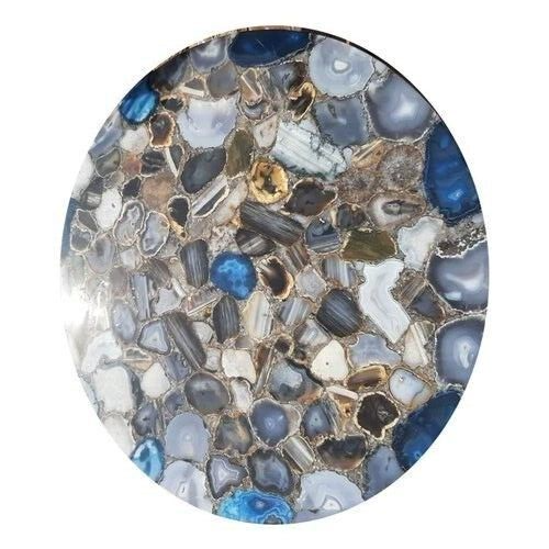 42" Natural Round Mix Agate Stones Table Top - Luxury Home Decor Accent ...