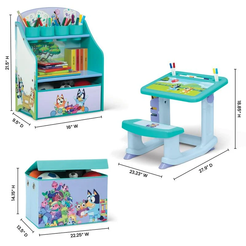 Bluey 3-Piece Art & Play Toddler Room-In-A-Box by Draw Play Desk ...
