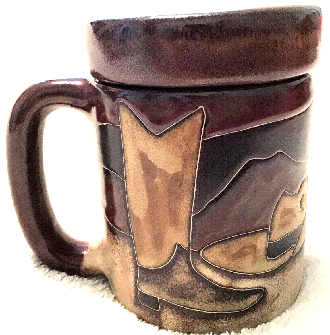Mara Stoneware Mug & Lid Coffee Cup Cowboy Boots Western Hat ...