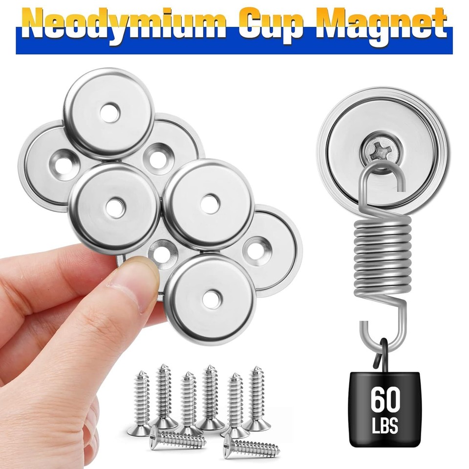 Neodymium Cup Magnets, 60LB Strong Rare Earth, 8-Pack with Screws | eBay