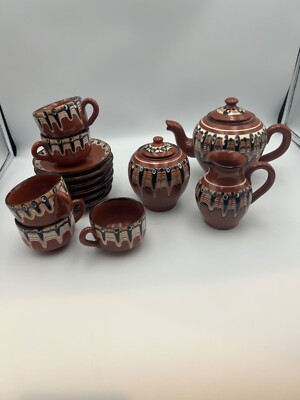 Vintage Handmade Bulgarian Troyan Drip Glaze Tea Set | eBay