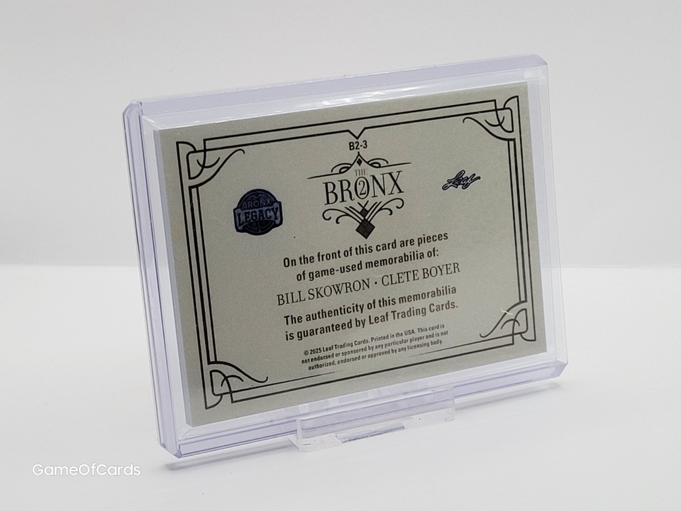 2025 Leaf A Bronx Legacy BILL SKOWRON + CLETE BOYER Game-Used Dual ...