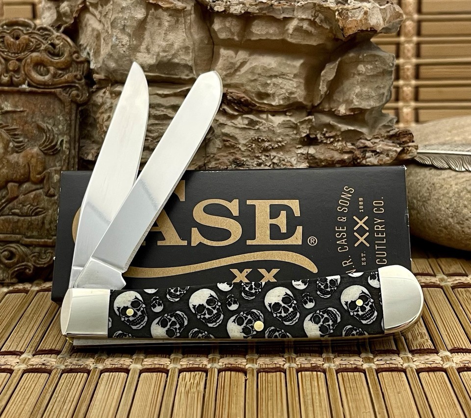 Case XX USA Smooth Natural Bone SKULL Bullet Trapper 1/500 Pocket Knife ...