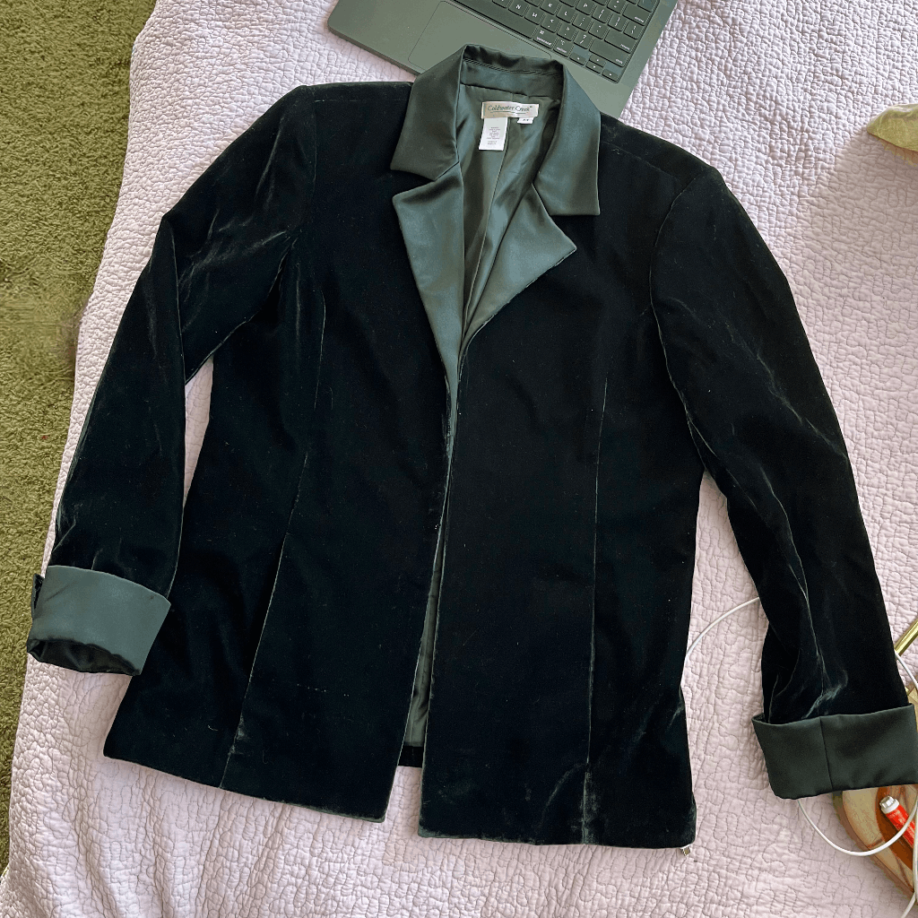 NWOT Midnight Blue Velvet Blazer Black Satin Lapel Cuffs Size M | eBay