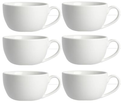 6 Cappuccino Cups Large White Porcelain Round Cup 10oz 30cl Coffee ...