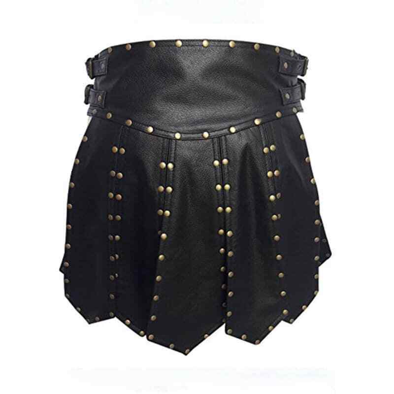 Men's Heavy Duty Real Leather Pleated Kilt Roman Gladiator LARP Costume ...