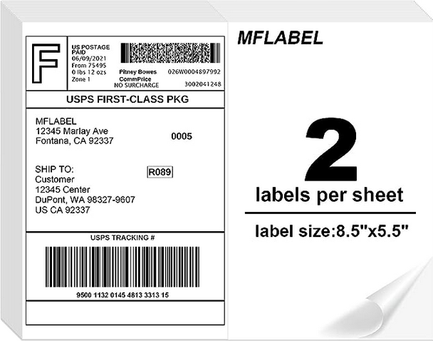 MFLABEL Half Sheet Labels with Self Adhesive,8.5 x 11 Inches Packaging ...
