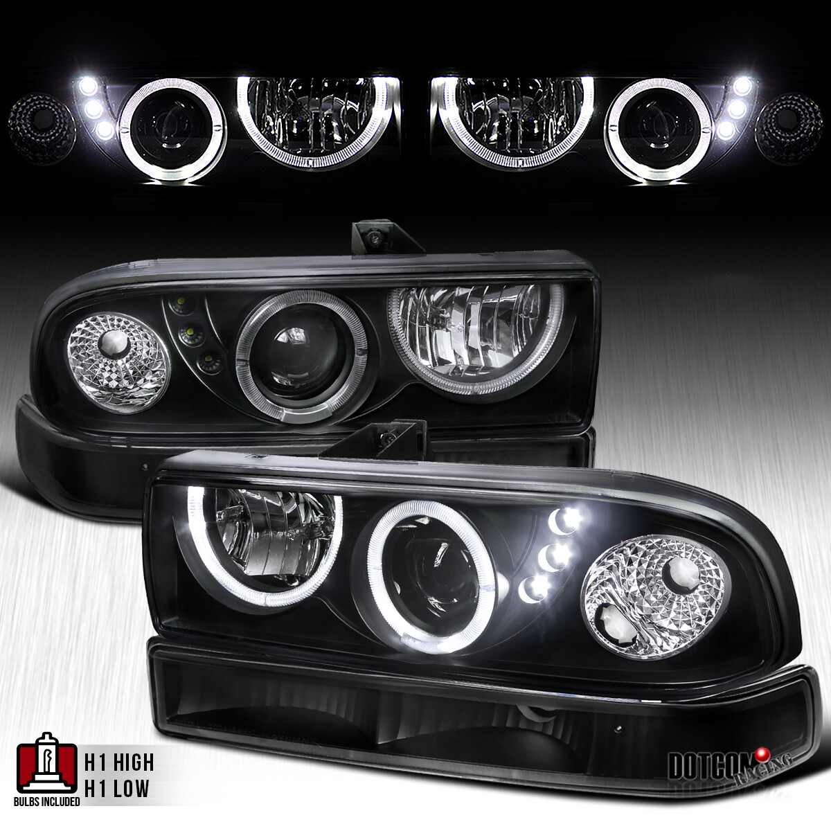 Fit 1998-2004 S10 Blazer Black Halo Projector Headlights w/SMD LED ...