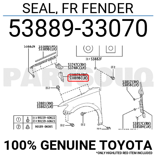 5388933070 Genuine Toyota SEAL, FR FENDER 53889-33070 | eBay