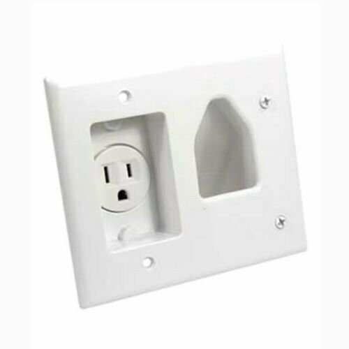 Recessed 2-Gang Wall Plate 1 Outlet 1 Pass Through Audio Video Power ...
