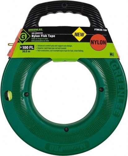 Greenlee 100 Ft. Long x 3/16" Wide, Nylon Fish Tape 250 Lb. Pulling ...