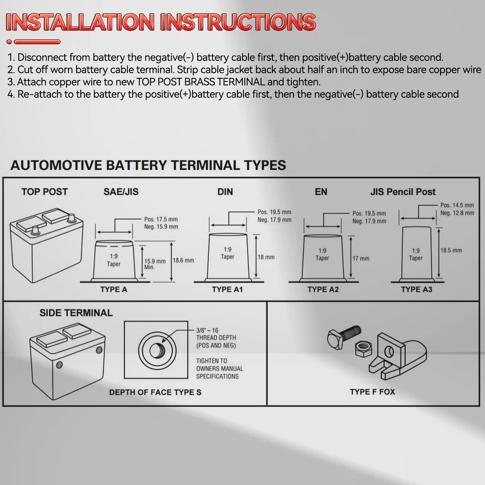 10X Car Battery Post Terminal Shims Auto Lead Caps w/ 12X Washers ...