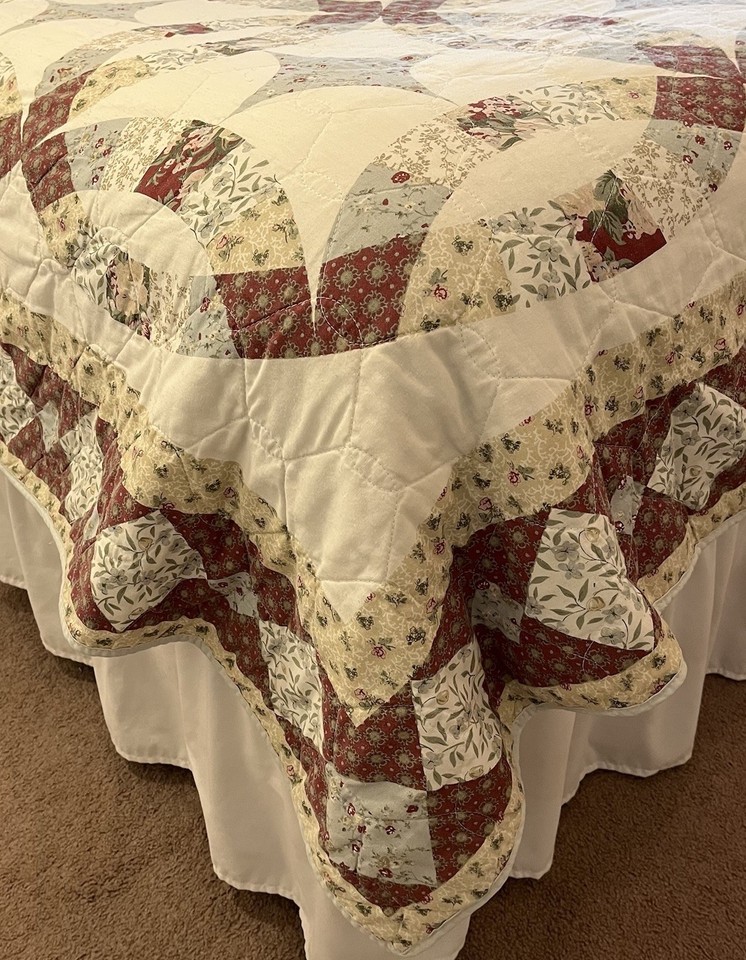 Queen Quilt Double Wedding Ring Patchwork Floral Soft Peking Handicraft ...