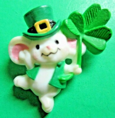 RARE 1981 AMERICAN GREETINGS SHAMROCK WHITE MOUSE ST PATRICK'S PIN ...