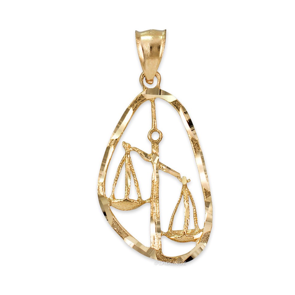 10K Yellow Gold Libra Zodiac Sign DC Pendant Necklace | eBay