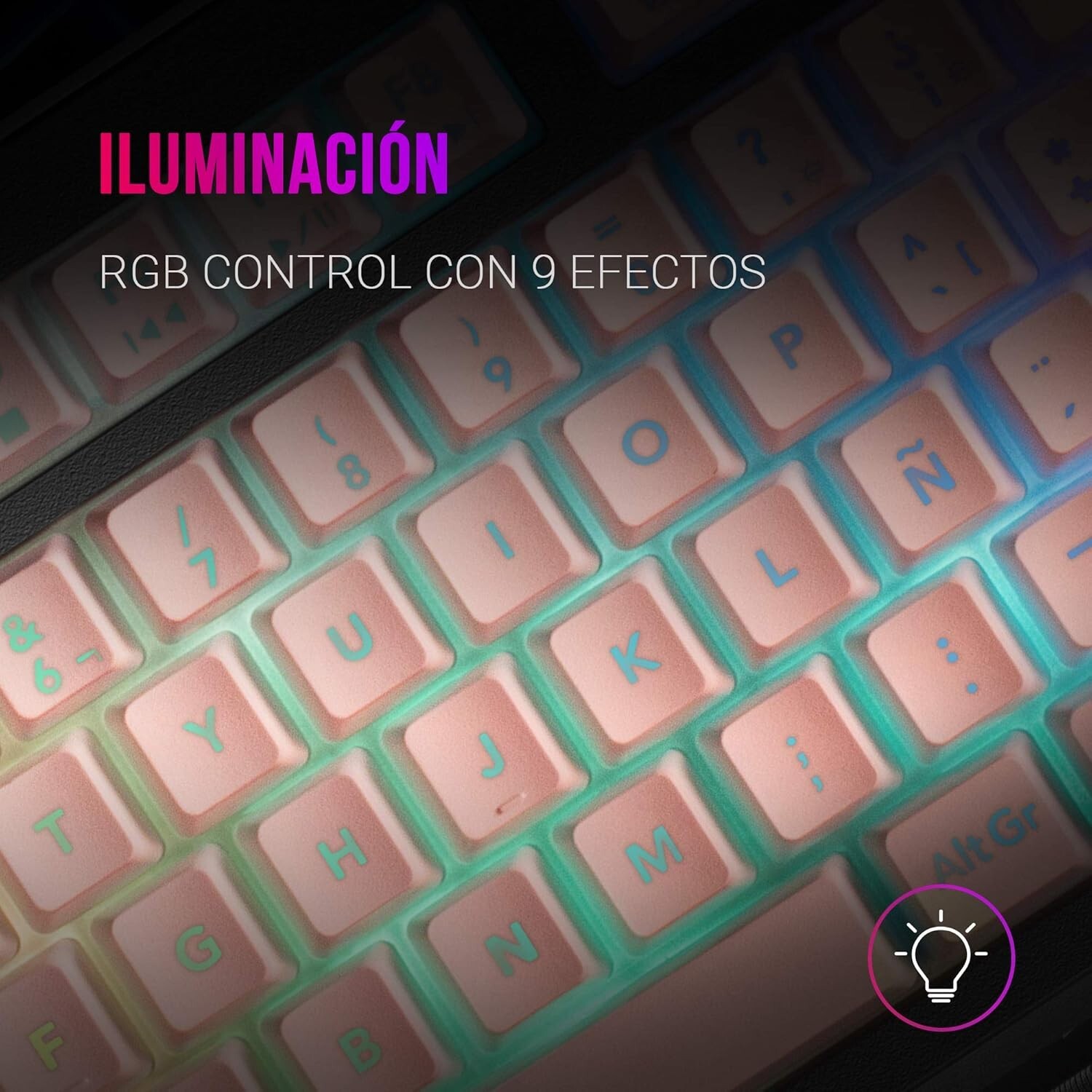 TECLADO GAMING ROSA CABLE USB ILUMINACION LED RGB CONTROL VOLUMEN ...