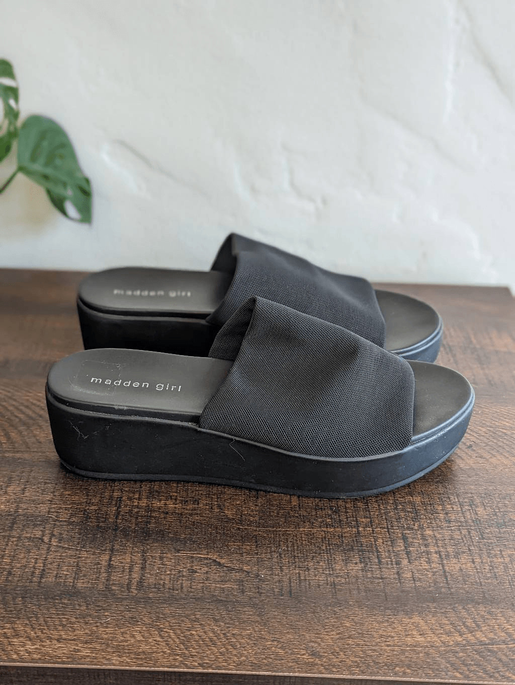 Madden Girl Black Platform Slide Sandals Stretch Fabr… - Gem
