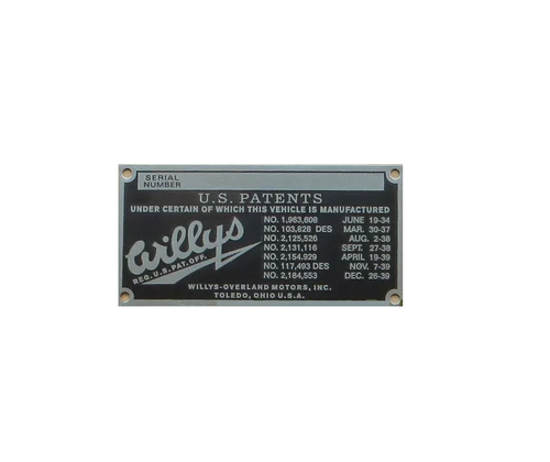 FIT FOR WILLYS-OVERLAND MOTORS INC SERIAL NUMBER DATA PLATE SEDAN COUPE ...