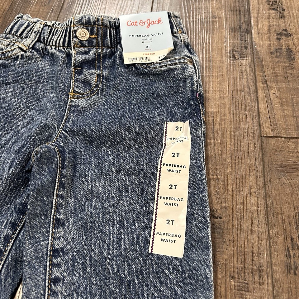Cat & Jack Toddler Denim Jeans Elastic Waist Paper Bag Waist Mid Rise ...