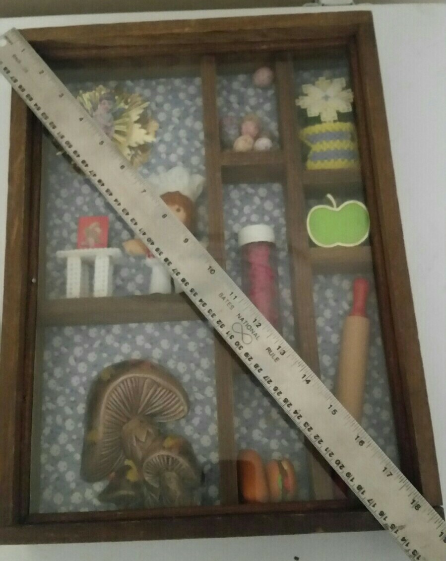 Vtg 70s Wood Glass Wall Shadow Box Kitchen Chef Merry Mushroom Paper ...