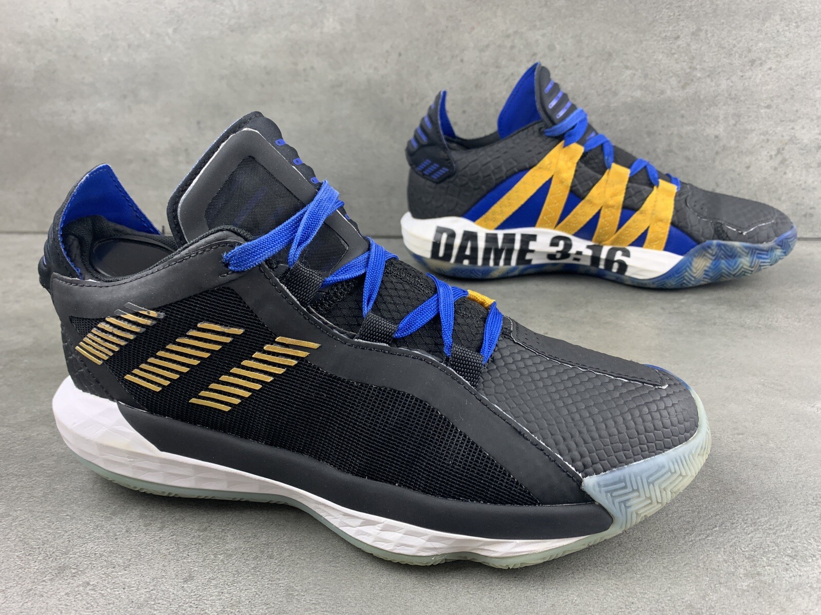 Adidas Sz 6.5 Dame 6 Stone Cold Damian Lillard Austin 3:16 Black Blue ...