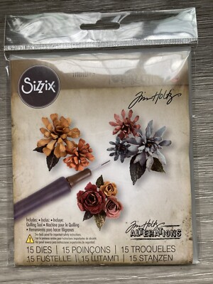 Tim Holtz Tiny Tattered Flowers Thinlits Dies 660227 With Quilling Tool | eBay