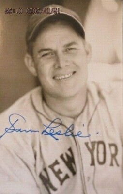 RARE VINTAGE 3 1/2 X 5 1/2 PHOTO SIGNED BY "SAM LESLIE" NEW YORK GIANTS ...