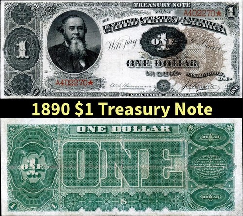 HGR SUNDAY 1890 $1 Treasury Note FANCY BACK ((X-RARE)) Only LIGHTLY ...