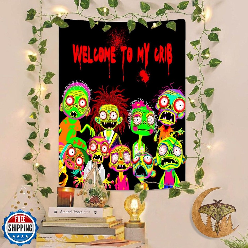 Welcome to My Crib Tapestry Funny Zombie Family Tapestry Blacklight ...