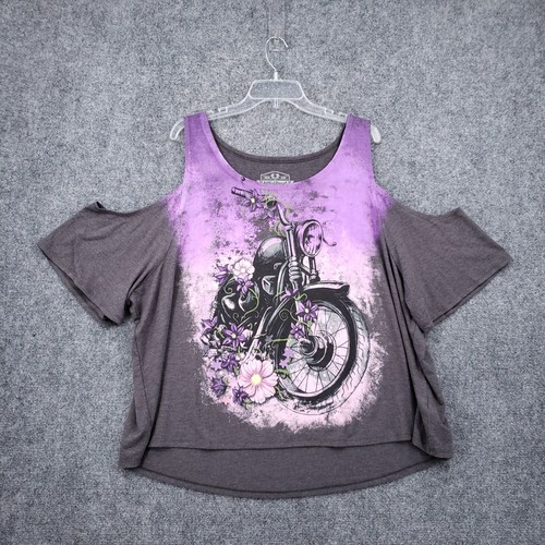 Lethal Angel Top Women 3X Plus Brown Curvy Series Moto Floral Pink Cold ...