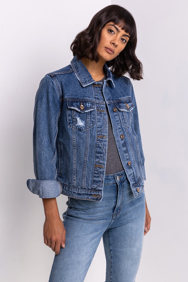 Roman Originals Women Denim Jacket Jean Cotton Summer Stretch Casual ...