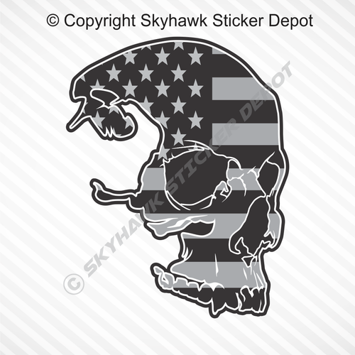Subdued American Flag Skull Vinyl Decal Bumper Sticker Gun Metal Grey ...