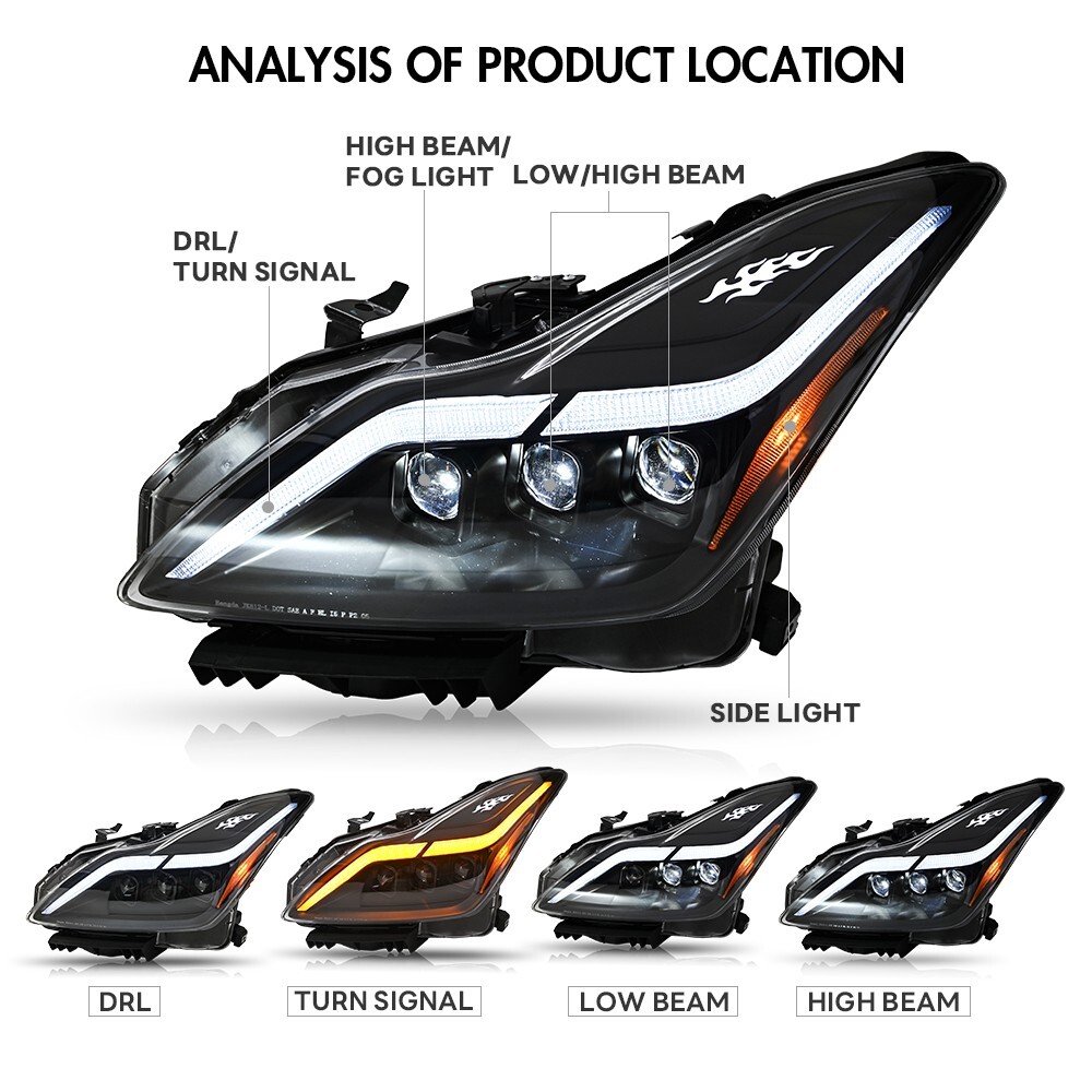 2X LED DRL Sequential Headlights For 2008-2015 G37/Q60 Coupe HID Xenon ...