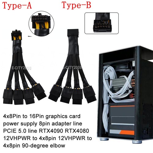 12VHPWR 12+4Pin PCIE 5.0 to 4x8Pin Power Supply Adapte Cable for RTX ...