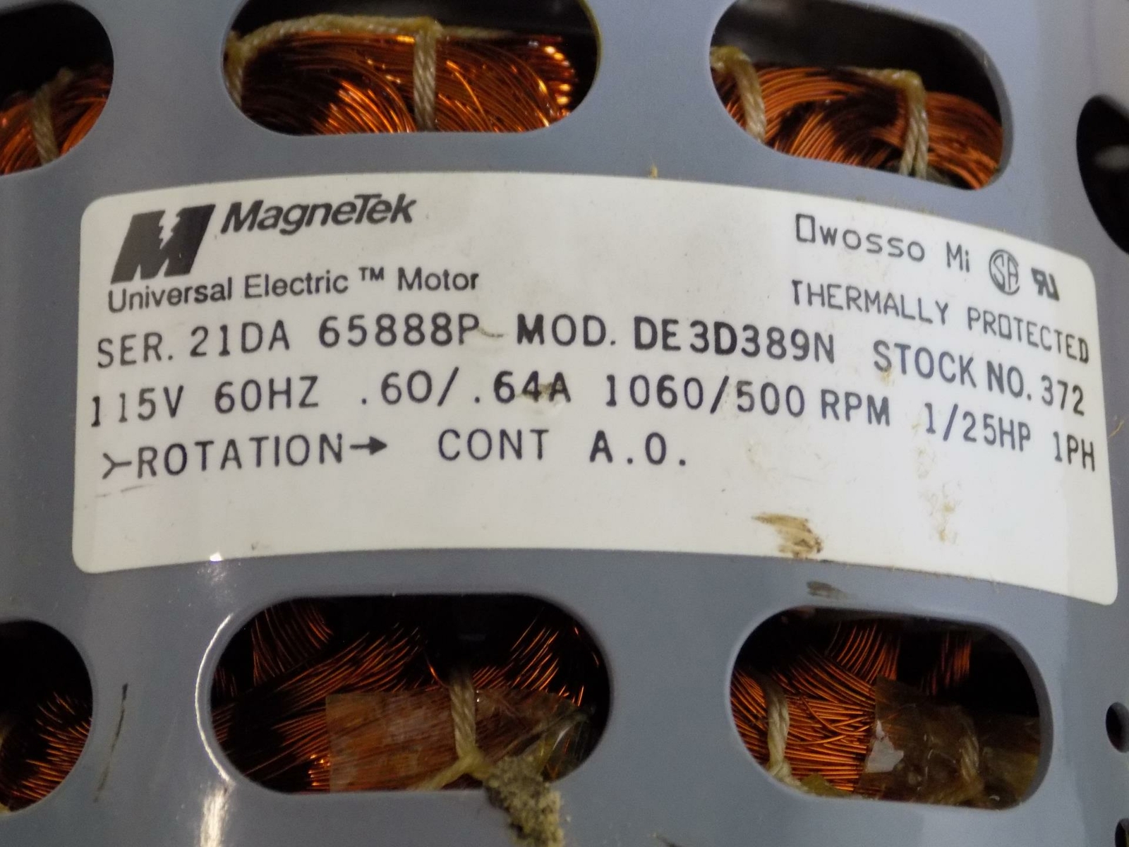 OLD STOCK MAGNETEK 1/25 HP SPLIT CAPACITOR MOTOR DE3D389N #372 115V ...