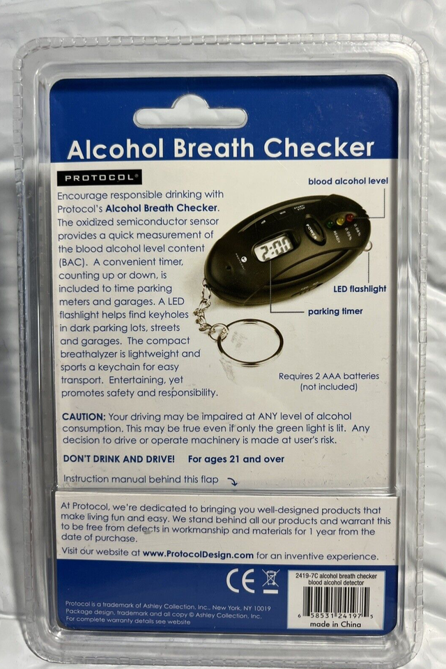 Alcohol Breath Checker + LED Flashlight + Keychain with Parking Timer ...