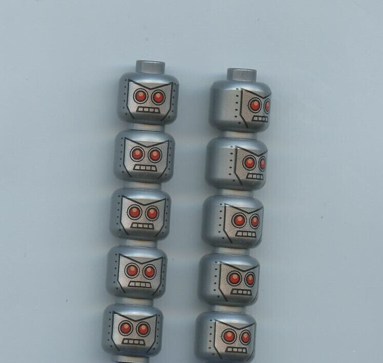 LEGO x 10 Flat Silver Minifigure, Head Alien Red Eyes, 4 Mouth Squares ...