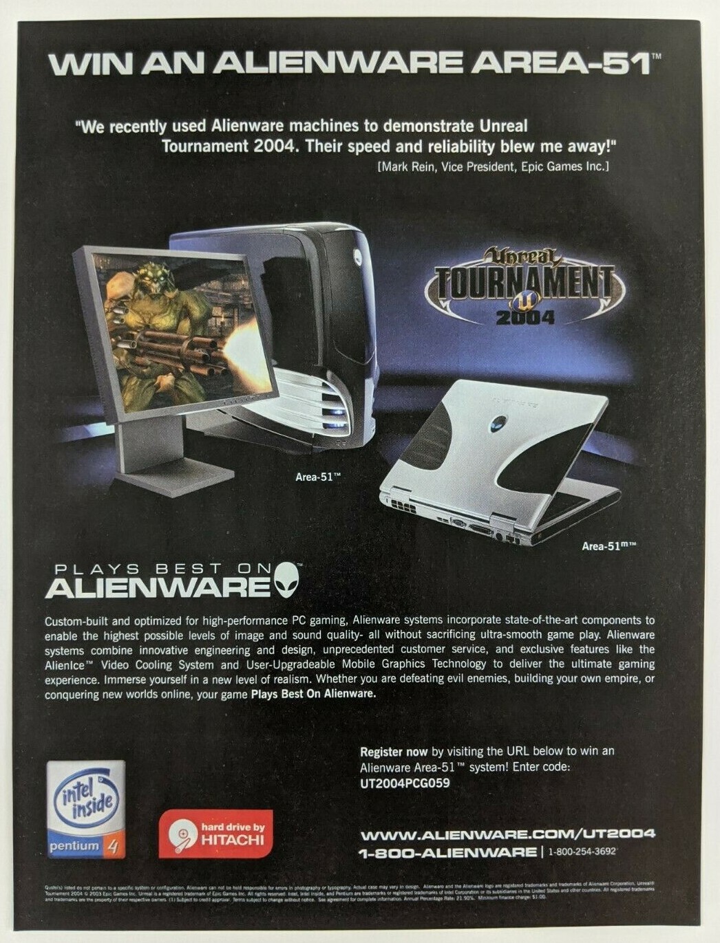Alienware Area-51 Unreal Tournament 2004 Print Ad Game Poster Art PROMO ...