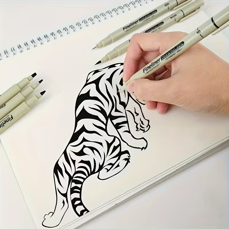 12pcs Fine Line Waterproof Ink Pen Set - Black, Multiple Tip Sizes ...