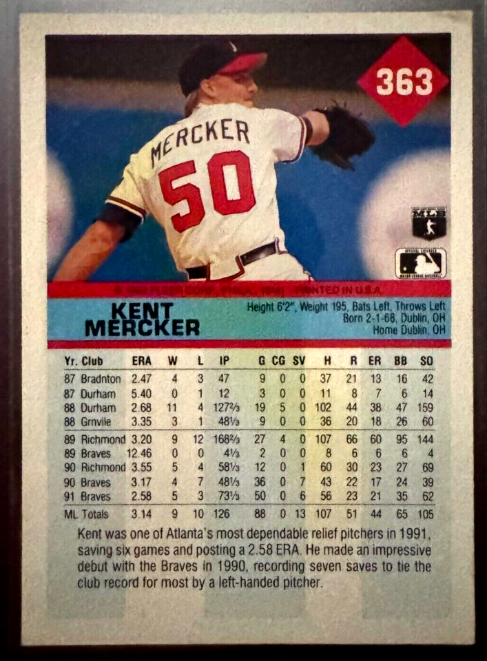 1992 Fleer - #363 Kent Mercker Autograph | eBay