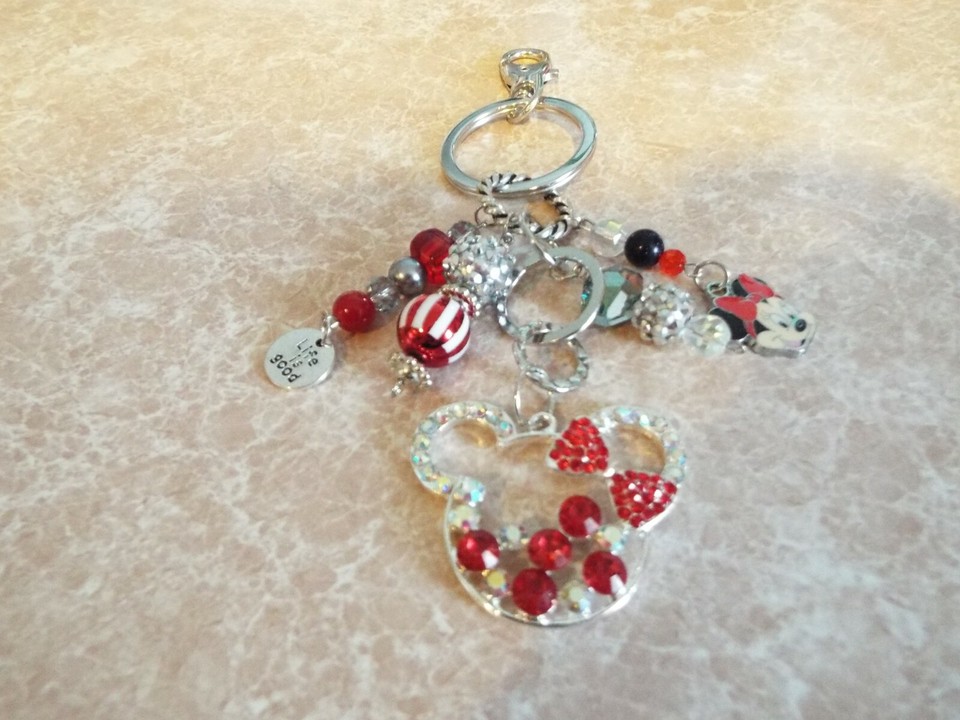 MINNIE MOUSE HAND CRAFTED KEY CHAIN, HANDBAG CLIP, BACKPACK FOB,CHARM ...