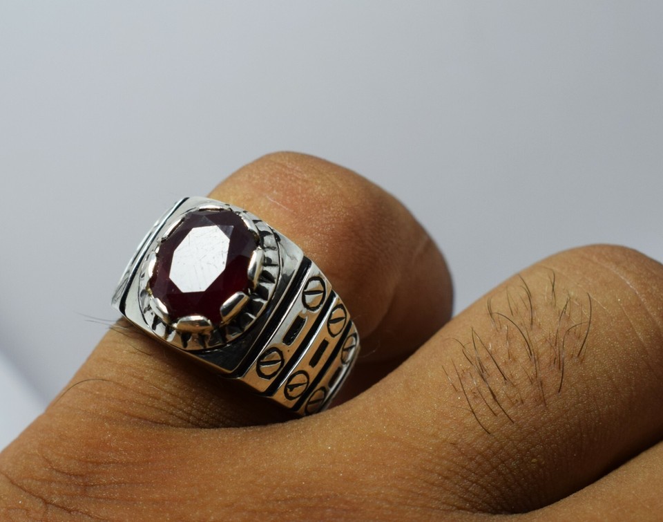 Pigeon Blood Red Ruby Ring Mens Bague Real Stone Ring Jewellery ...