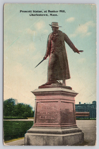 Postcard Prescott statue at Bunker Hill Charlestown, Massachusetts | eBay