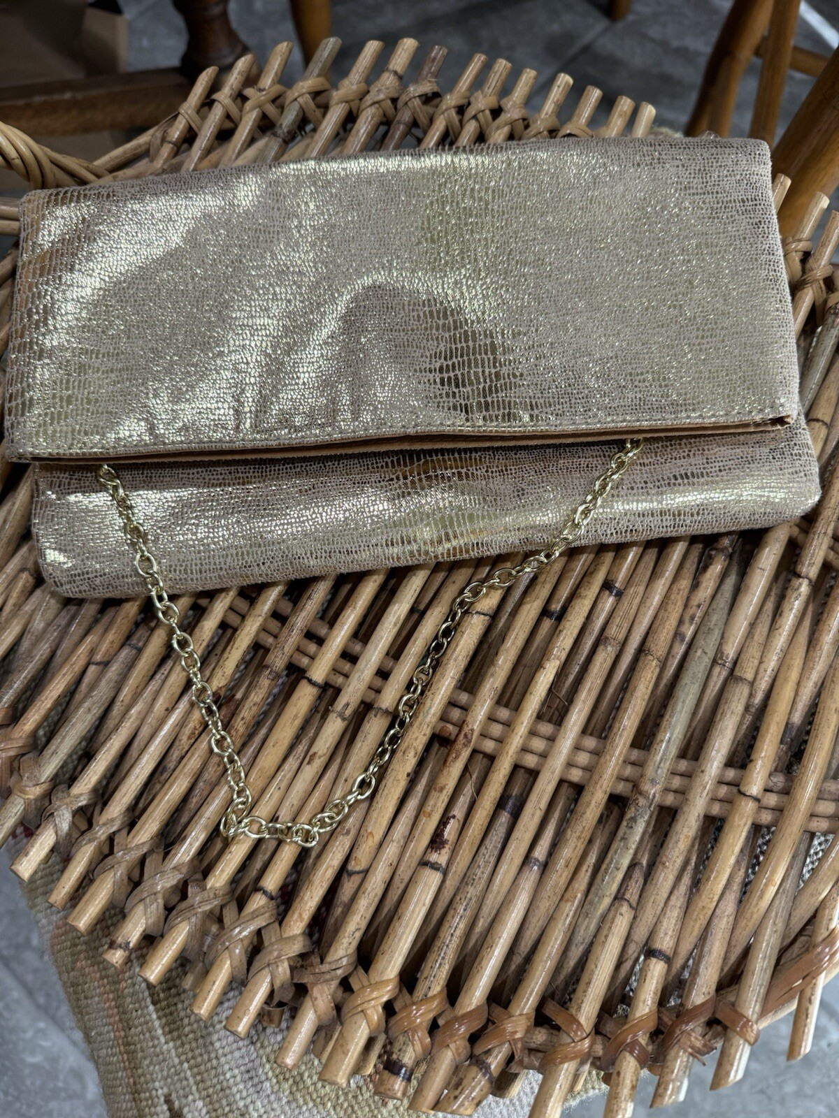 Lulu Townsend Gold Envelope Style Evening Purse With Gold Fold In Chain ...