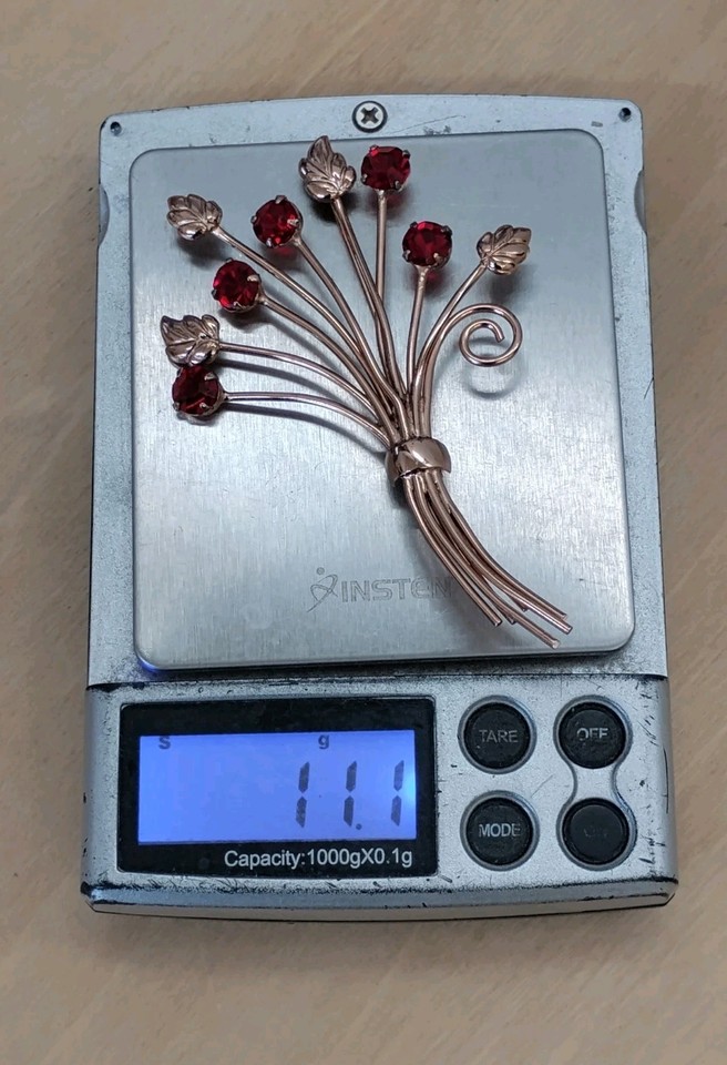 Vintage Coro Craft Sterling Rose Gold Vermeil Ruby Red Rhinestone ...