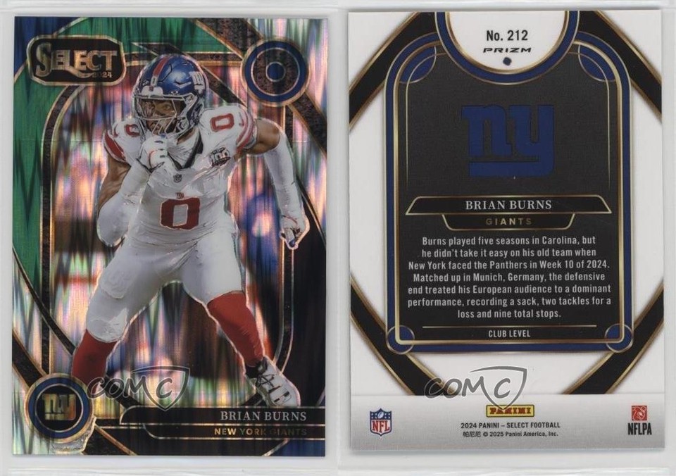 2024 Panini Select Club Level Black & Green Shock Prizm Brian Burns ...