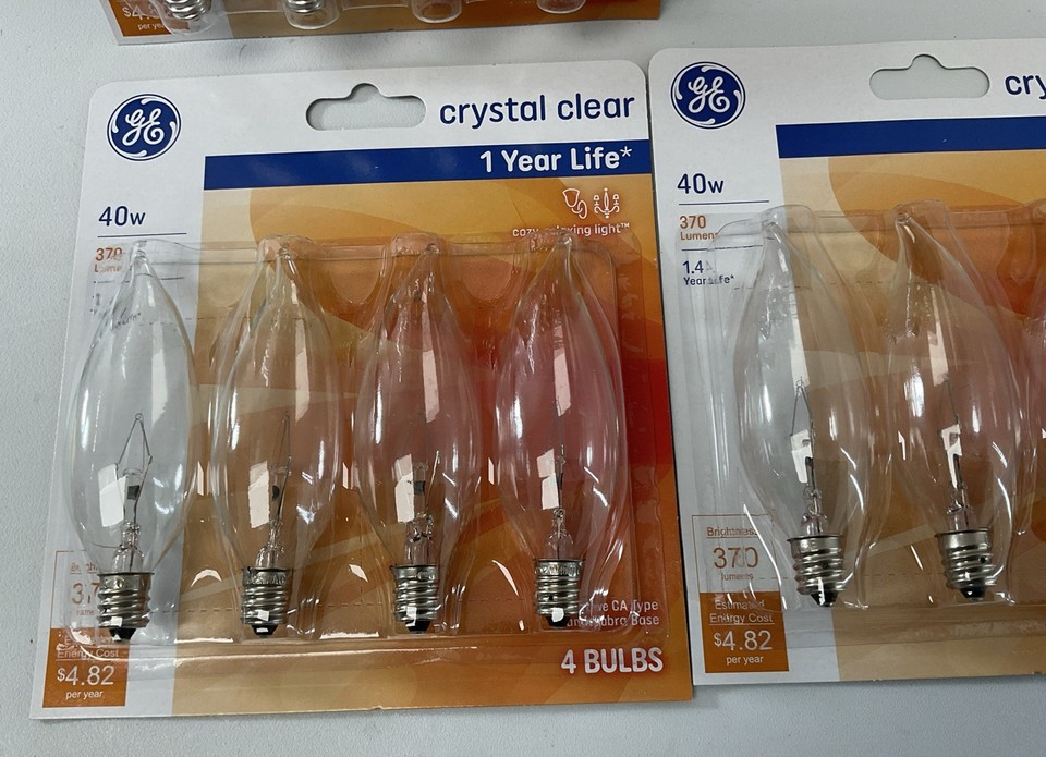 GE 40 Watt Crystal Clear Bent Tip CA-Type Light Bulbs w/Candelabra Base ...