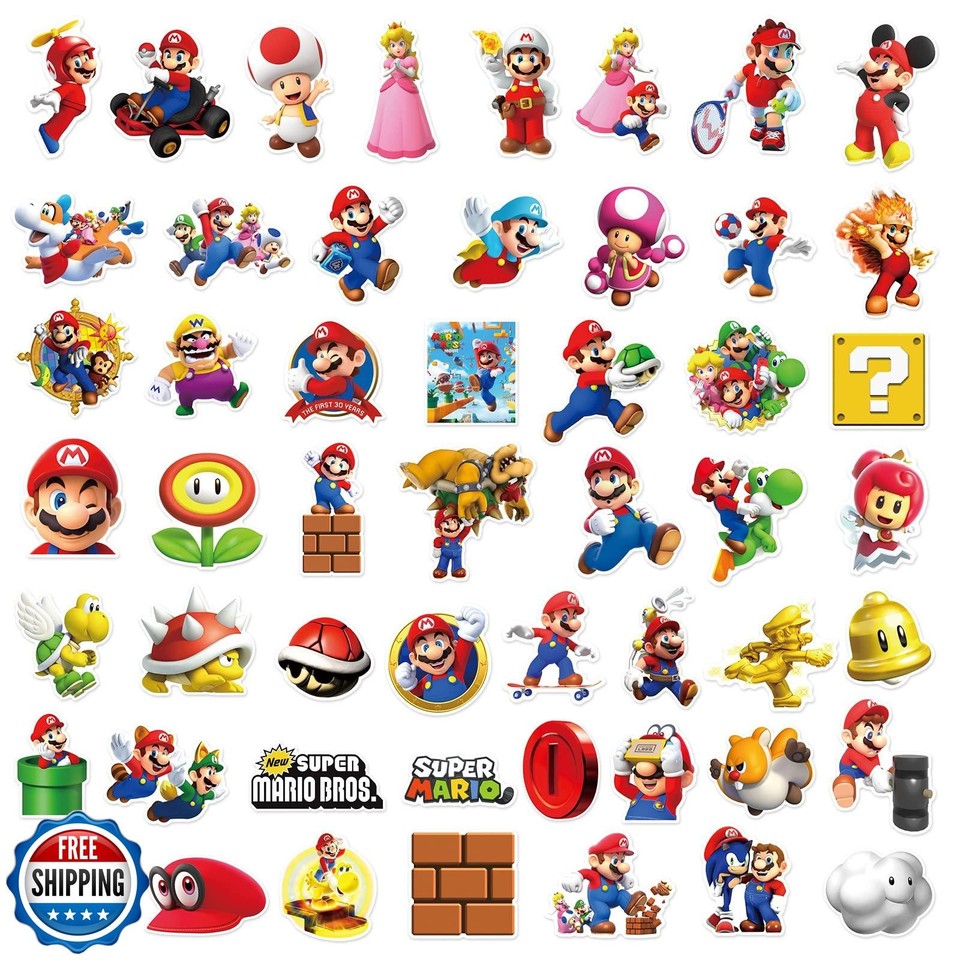 Super Mario Bros Stickers for Kids Cute Cartoon Game Laptop Stick | eBay